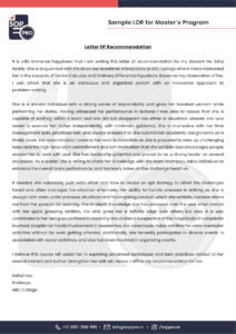 Academic LOR Samples and Examples in PDF format for Study Abroad