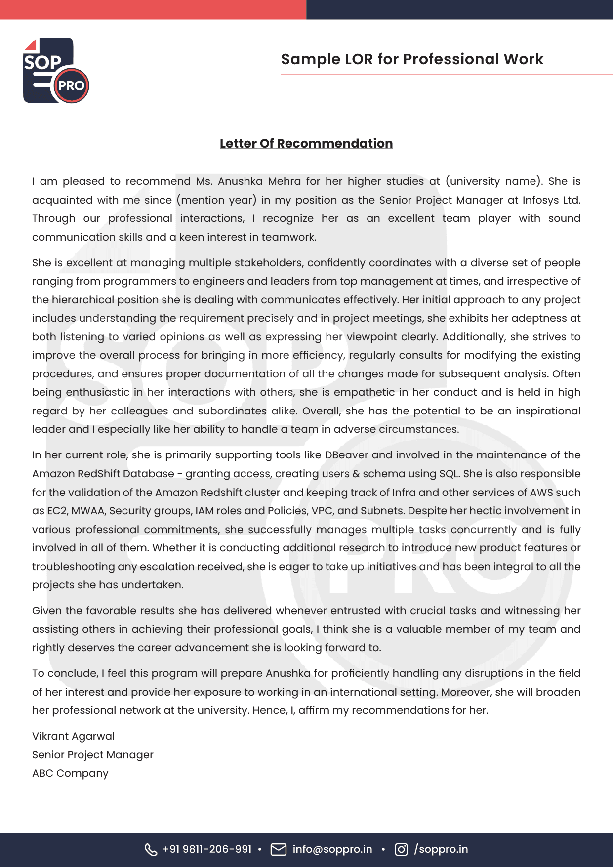 Professional LOR Samples and Examples in PDF format for Study Abroad