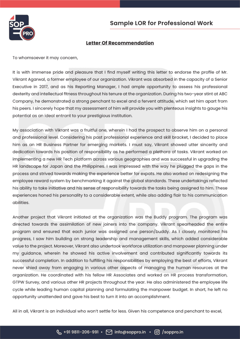 Professional LOR Samples and Examples in PDF format for Study Abroad