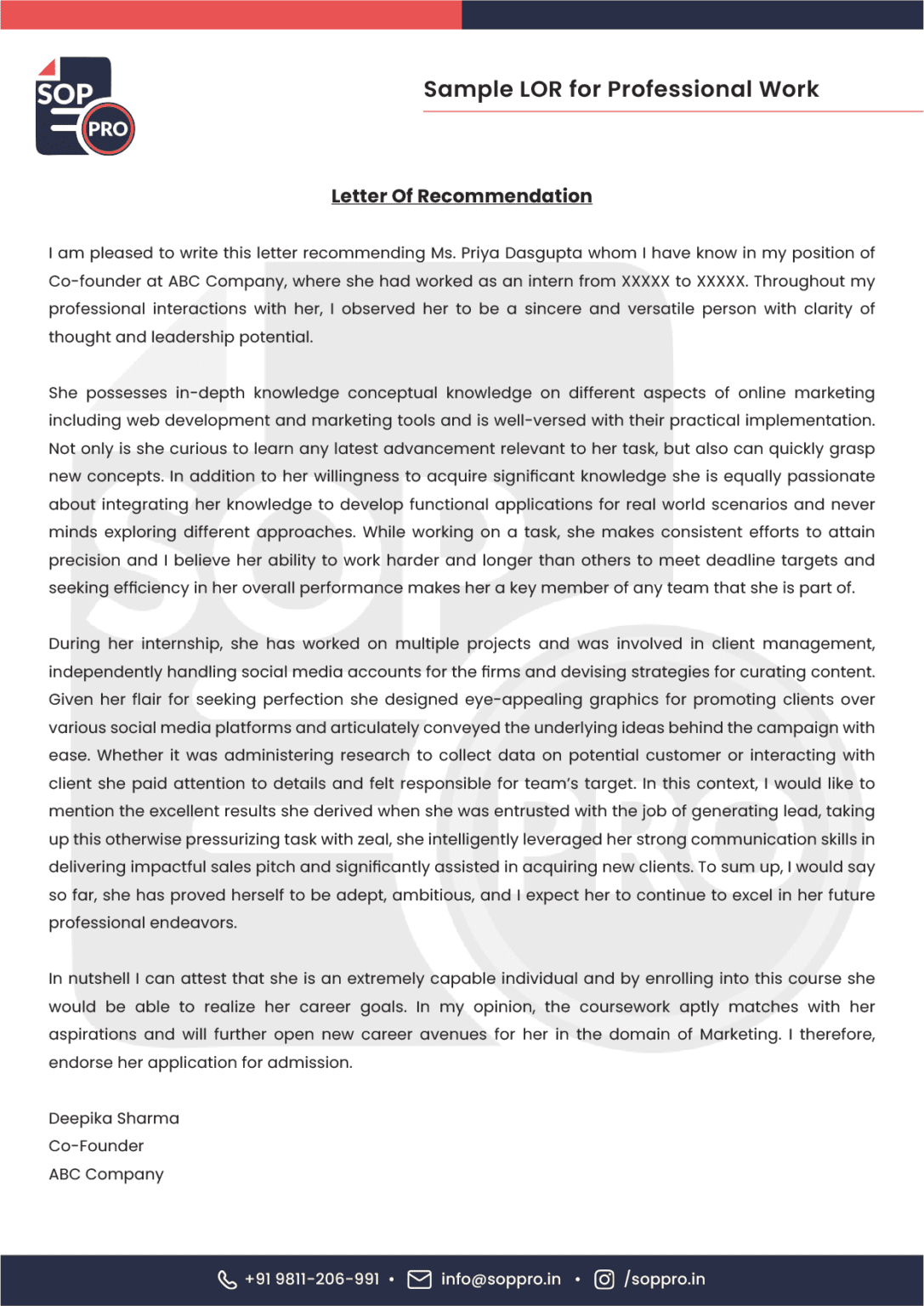 Professional LOR Samples and Examples in PDF format for Study Abroad