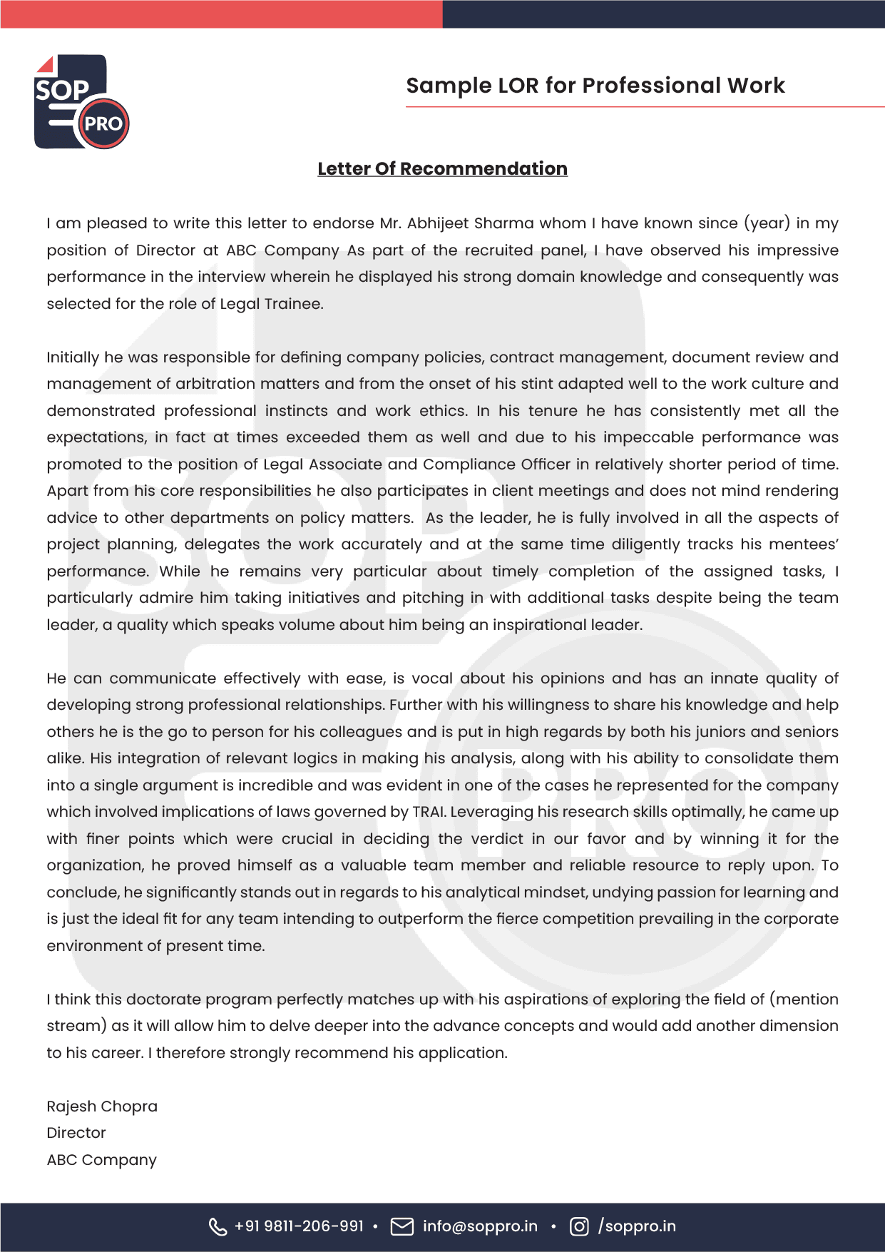 Professional LOR Samples and Examples in PDF format for Study Abroad