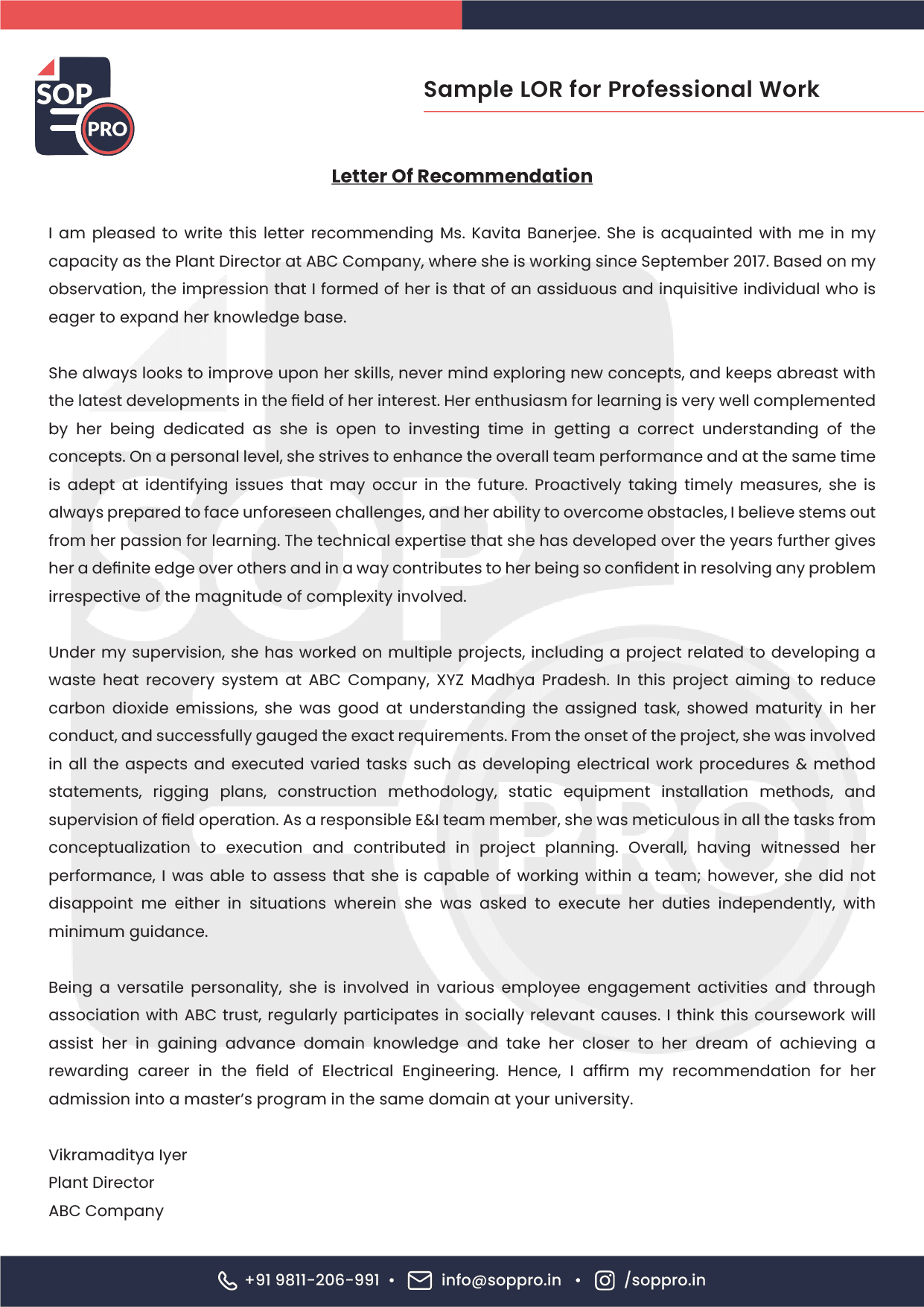 Professional LOR Samples and Examples in PDF format for Study Abroad