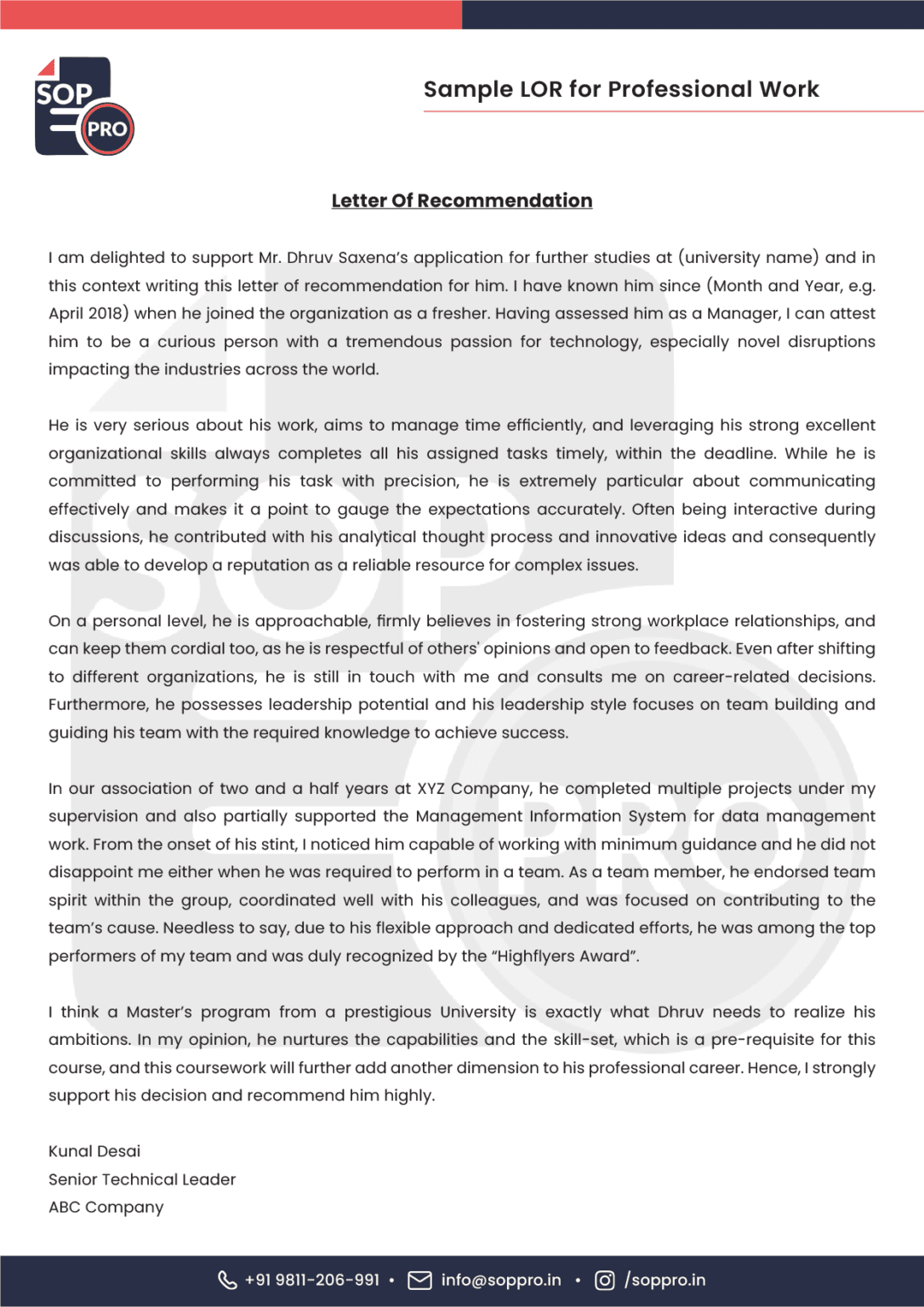 Professional LOR Samples and Examples in PDF format for Study Abroad