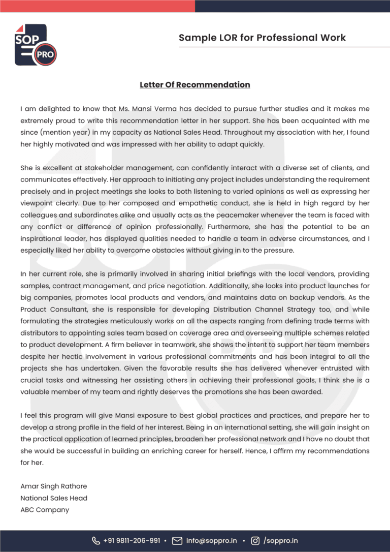 Professional LOR Samples and Examples in PDF format for Study Abroad