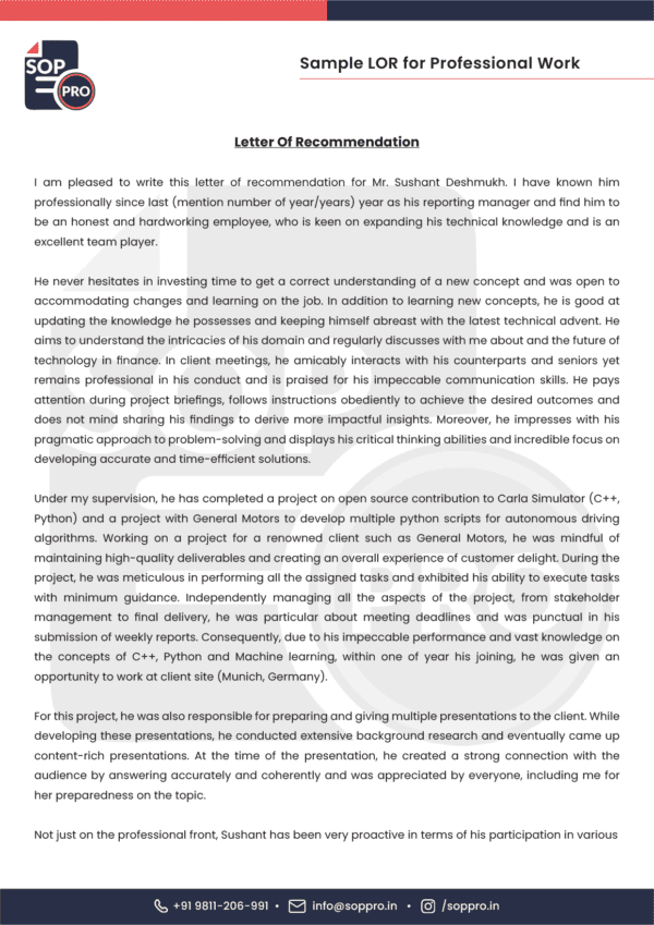 Professional LOR Samples and Examples in PDF format for Study Abroad