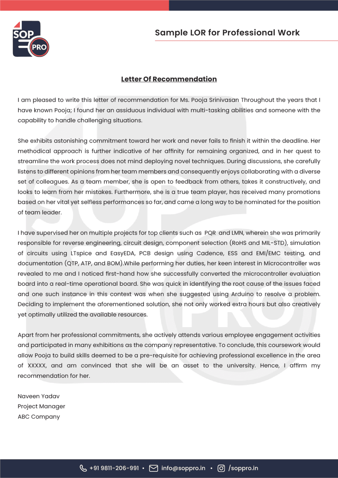 Professional LOR Samples and Examples in PDF format for Study Abroad